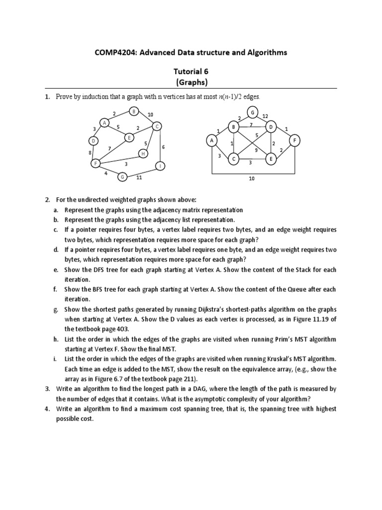 COMP4204: Advanced Data Structure and Algorithms Tutorial 6 (Graphs ...