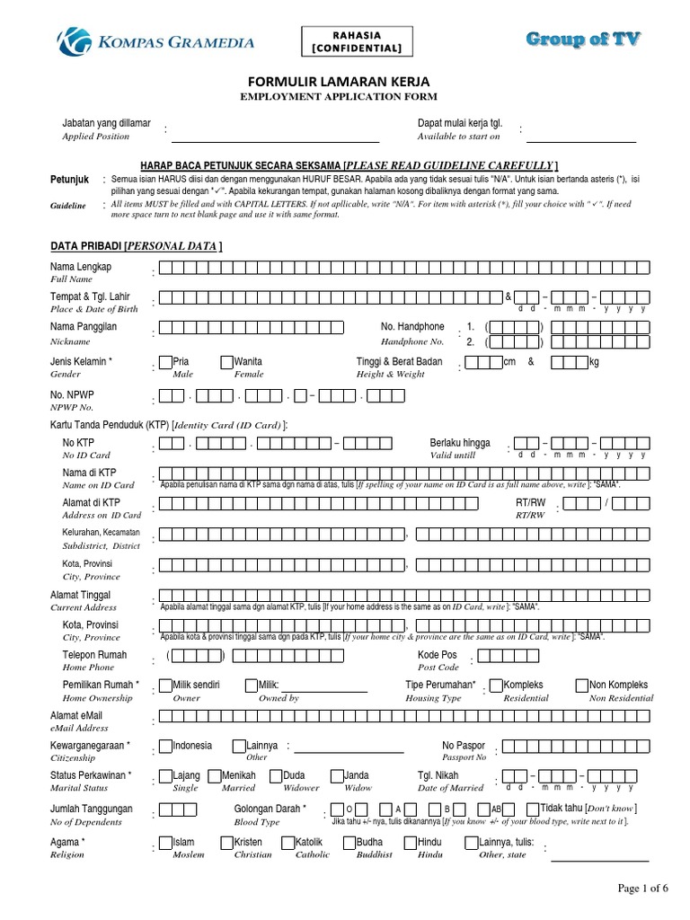 (FORM) Formulir Lamaran Kerja-5 | PDF