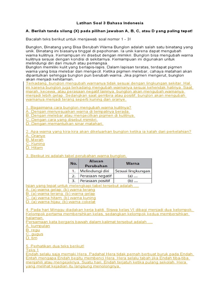 Latihan Soal 3 Bahasa Indonesia | PDF