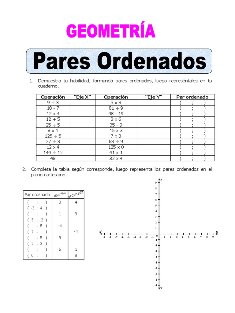 Ejercicios de Pares Ordenados para Niños | PDF