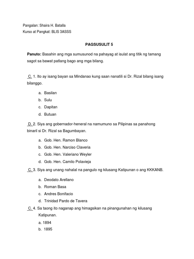 Pagsusulit 5 | PDF