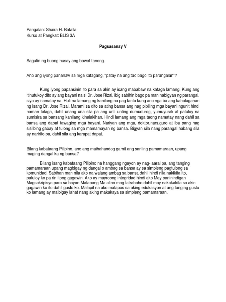 Pagsasanay 5 - RLW 101 | PDF