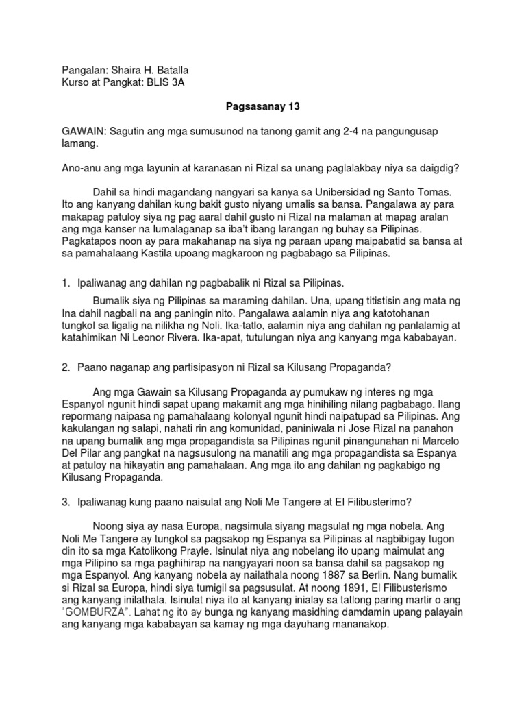 Pagsasanay 13 - RLW 101 | PDF