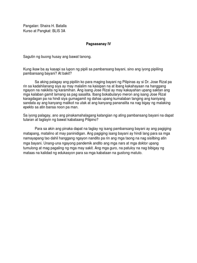 Pagsasanay 4 - RLW 101 | PDF