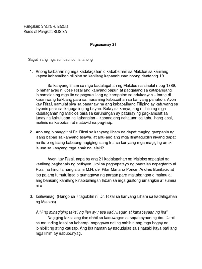 Pagsasanay 21 - RLW 101 | PDF
