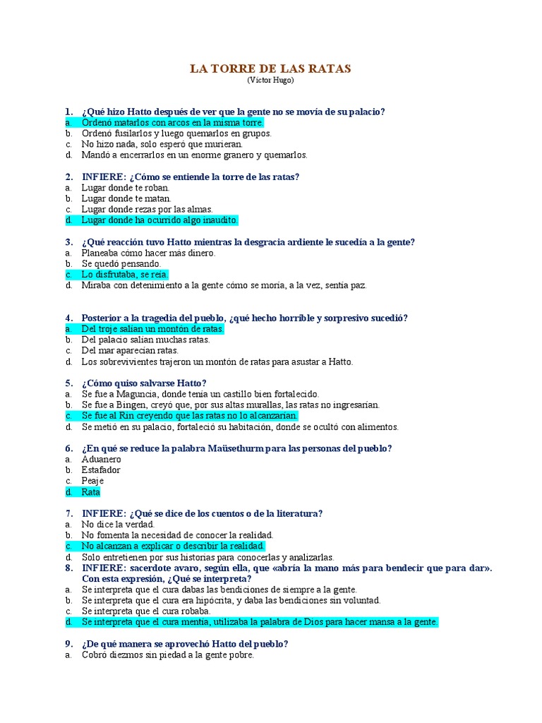 Cuento - La Torre de Las Ratas 10 Preguntas - SR | PDF