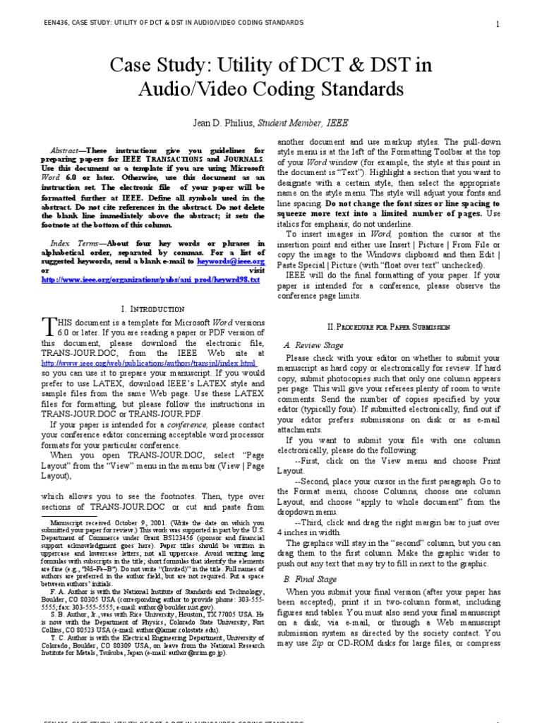 Case Study: Utility of DCT & DST in Audio/Video Coding Standards | PDF ...