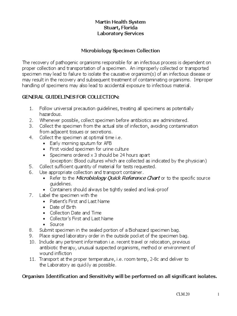 CLM.20 Microbiology Specimen Collection | PDF | Infection | Biopsy