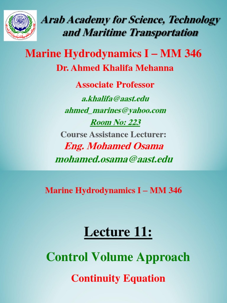 Marine Hydrodynamics Continuity Equation | PDF | Fluid Dynamics | Volume