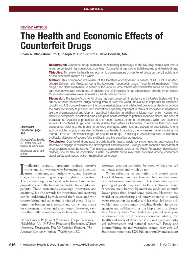 The Health and Economic Effects of Counterfeit Drugs: Review Article ...