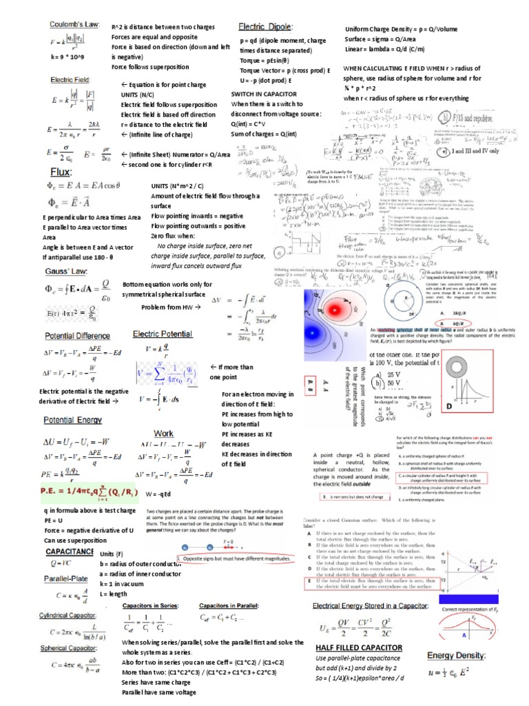 Physics2A CheatSheet | PDF | Electric Field | Sphere