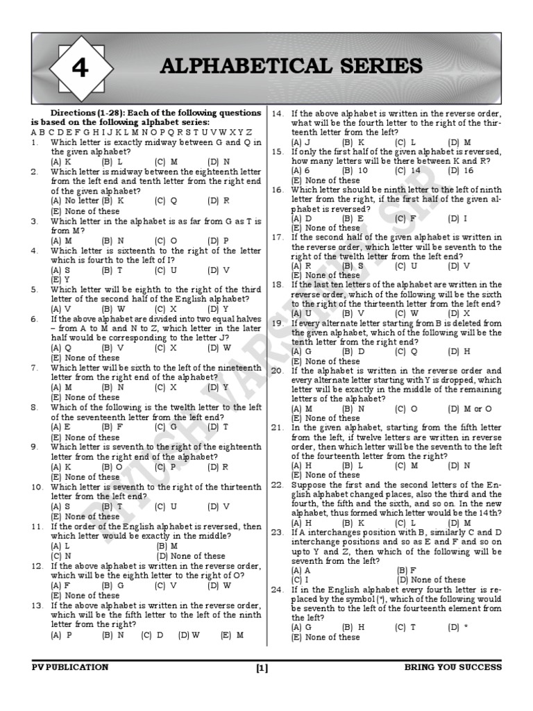 Alphabetical Series: Directions (1-28) : Each of The Following Questions Is Based On The ...