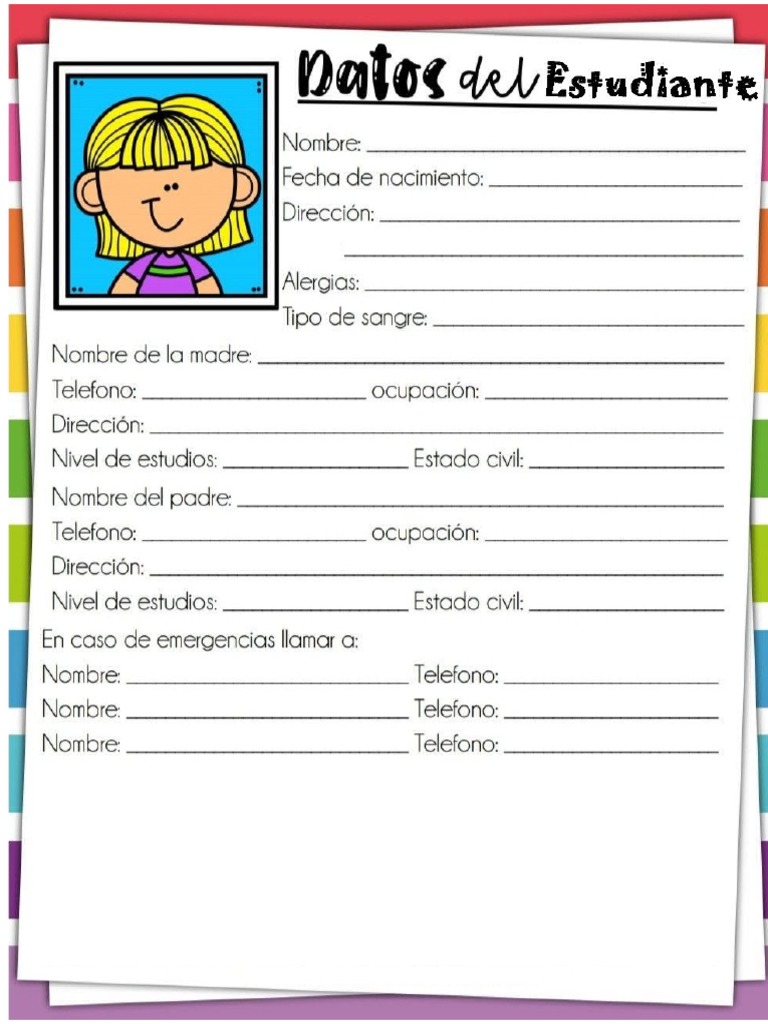 Planilla Datos Del Estudiante 2022 Nena | PDF