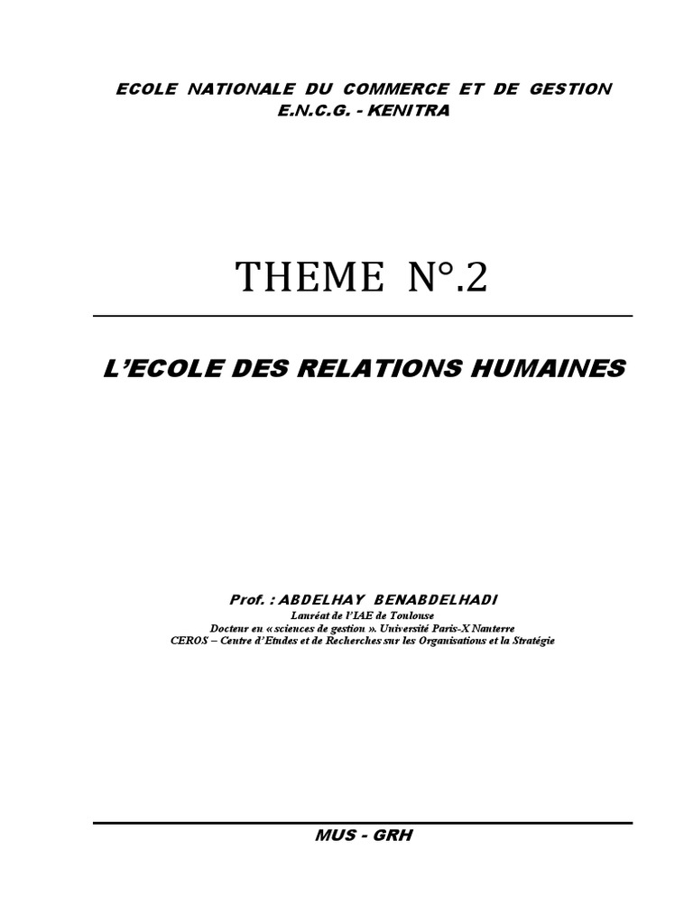 École des relations humaines et motivation | PDF | Motivation | Motivant