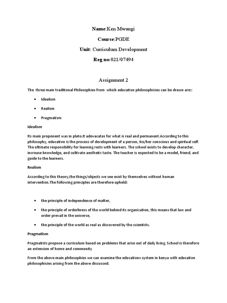 The Three Main Traditional Philosophies From Which Education ...