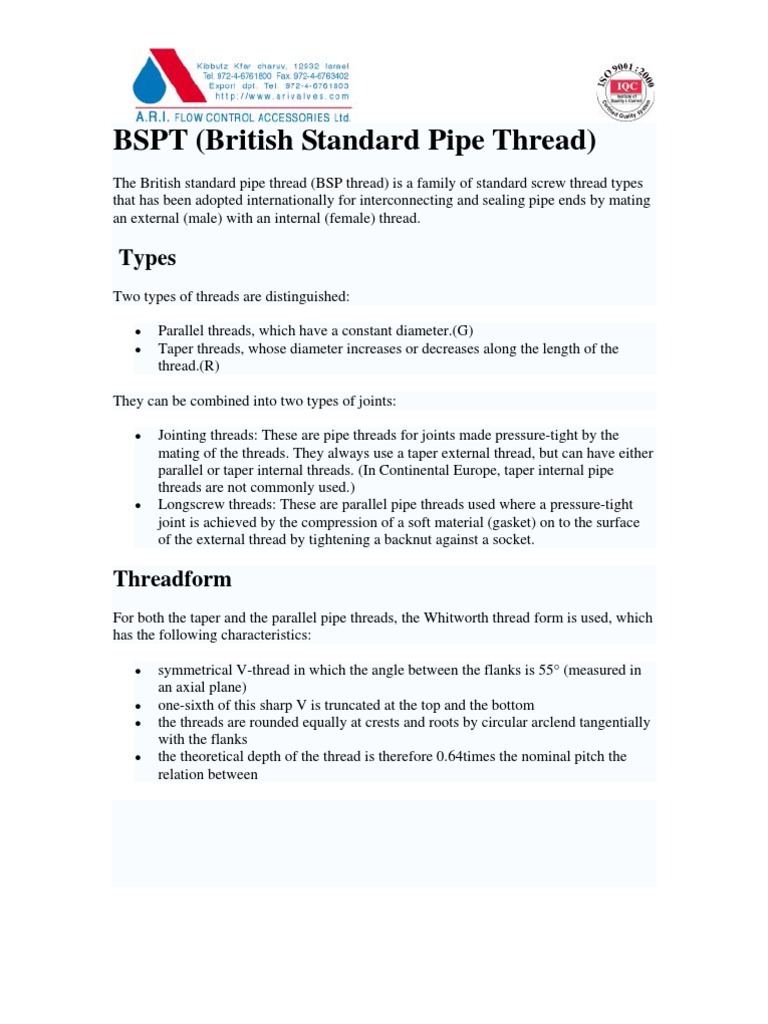 British Standard Pipe Thread | PDF | Tools | Metalworking
