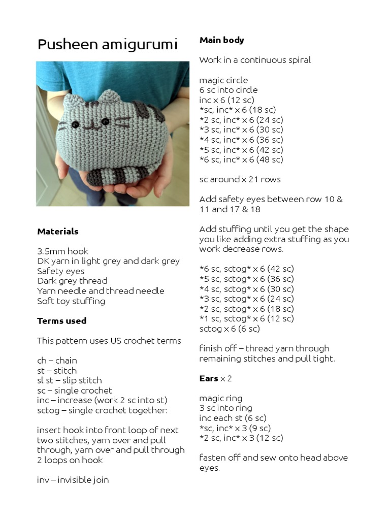 Pusheen Pattern | PDF | Crochet | Yarn