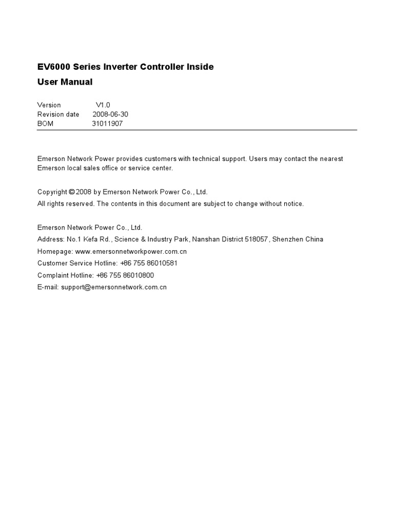 EV6000 Series Inverter Controller Inside User Manual | PDF ...