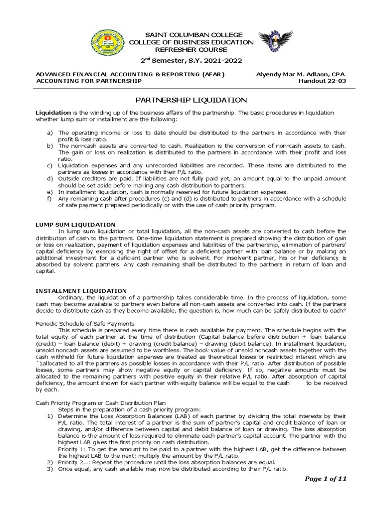 3 Partnership Liquidation | PDF | Book Value | Partnership