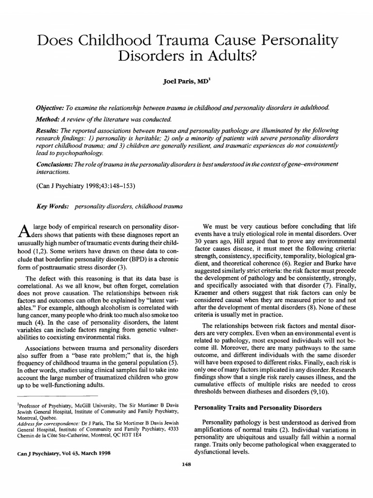 Does Childhood Trauma Cause Personality Disorders in Adults? | PDF ...