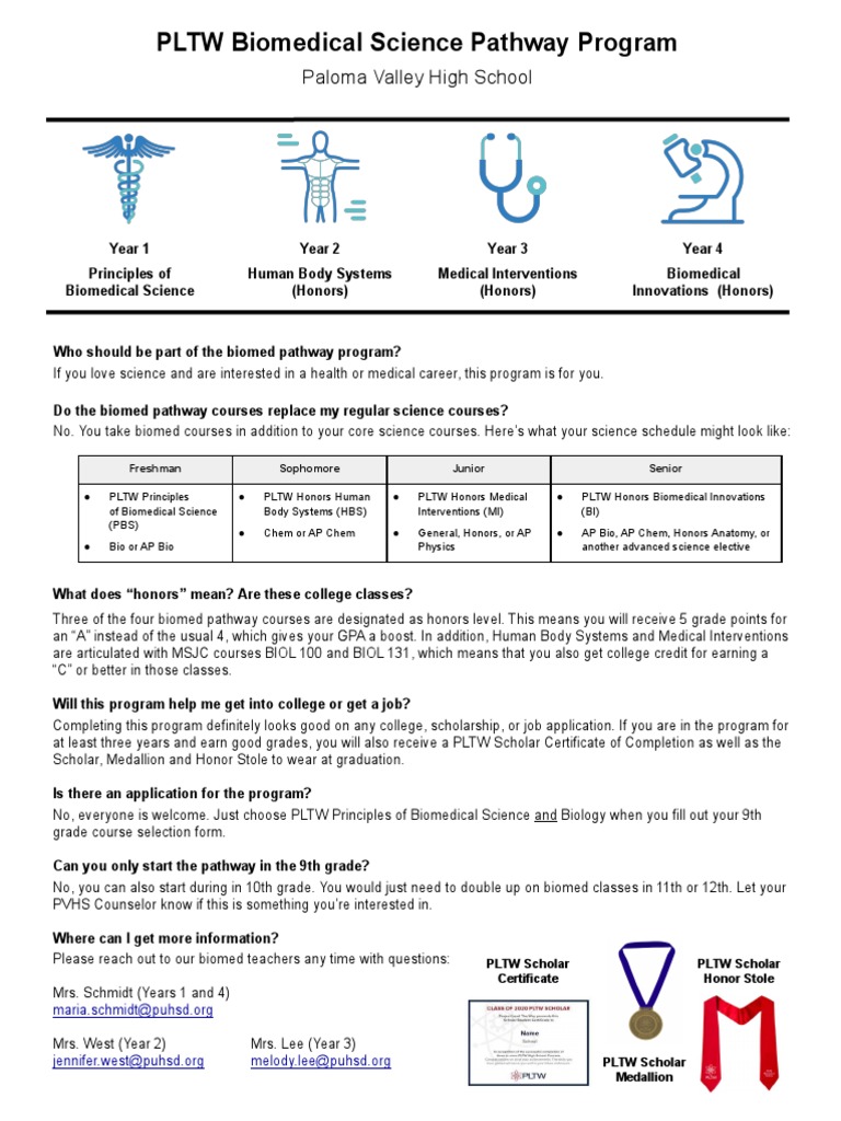 PLTW Biomedical Science Pathway Student Flyer (PVHS 2022-23) | PDF ...