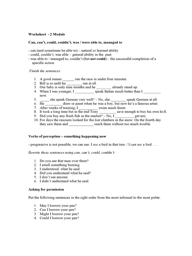 Worksheet 2 - Modals | PDF