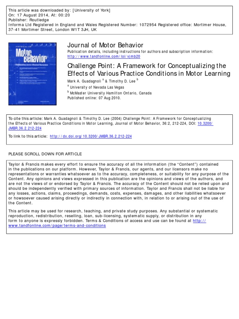 Challenge Point - A Framework For Conceptualizing The Effects of ... Challenge Point - A Framework For Conceptualizing The Effects of ...