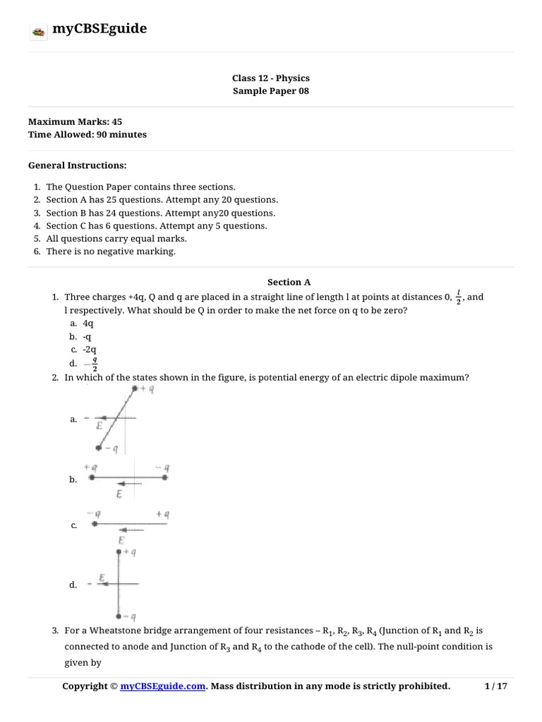 Mycbseguide: Class 12 - Physics Sample Paper 08 | PDF | Inductor ...