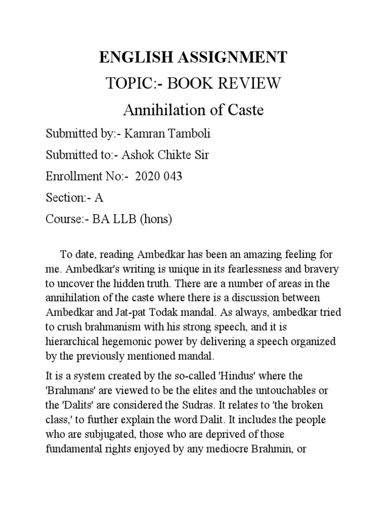 English Assignment Book Review | PDF | Dalit | Indian Religions