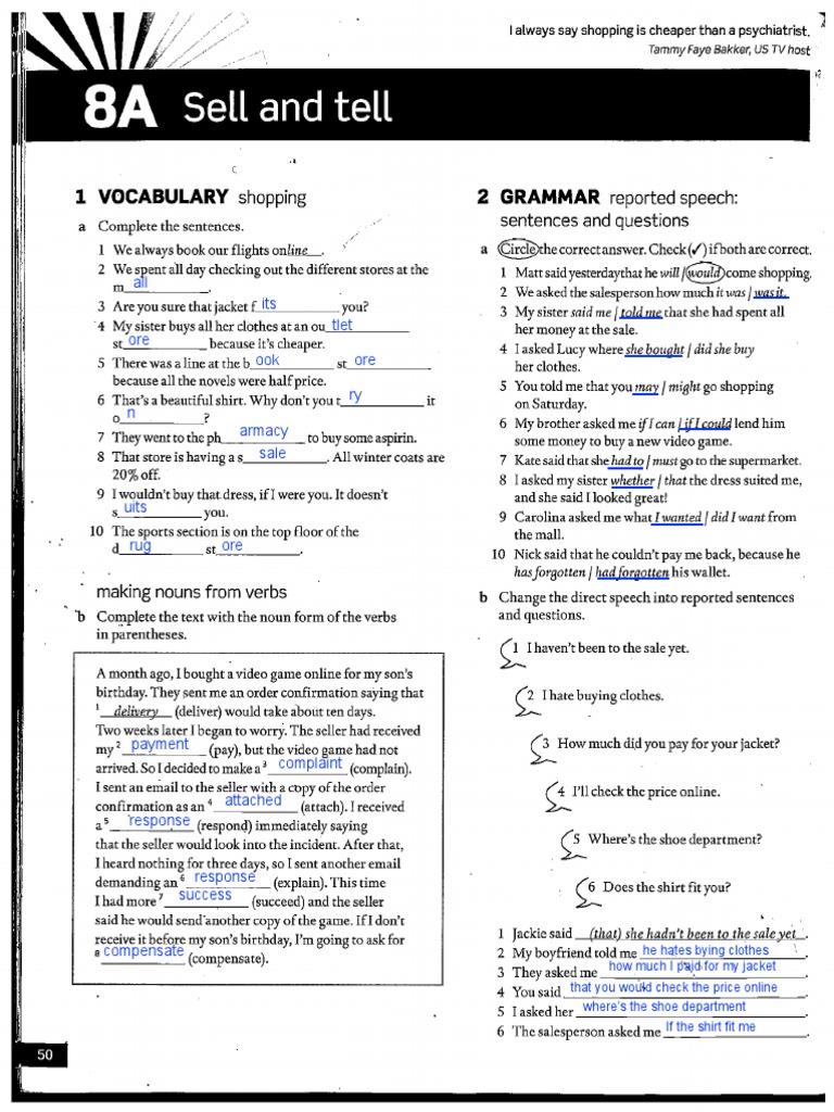(Unit 8A Homework) AEF 3 - Workbook Pg. 50 | PDF