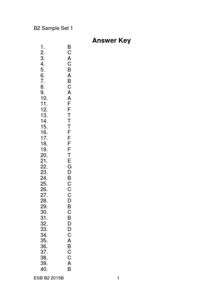 ESB B2 Sample 1 Answer Key | PDF