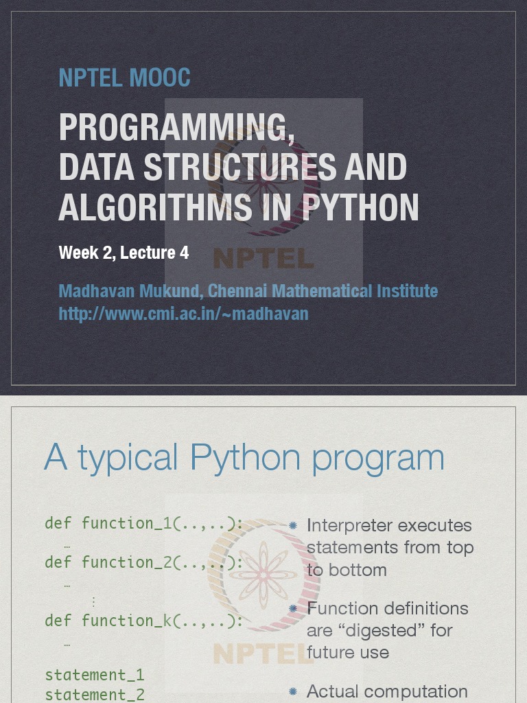 Nptel Mooc Programming Data Structures And Algorithms In Python Pdf Control Flow 9538