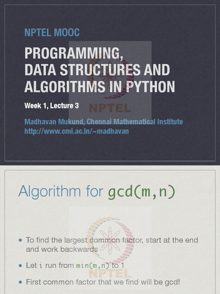 Nptel Mooc: Programming, Data Structures and Algorithms in Python | PDF