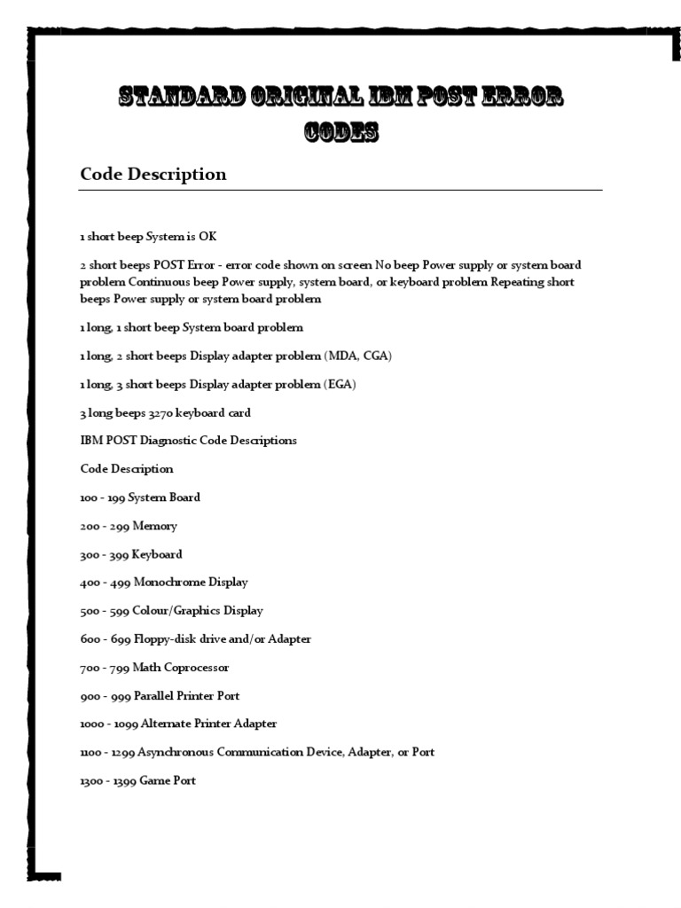 IBM Bios Post Beep | Bios | Random Access Memory