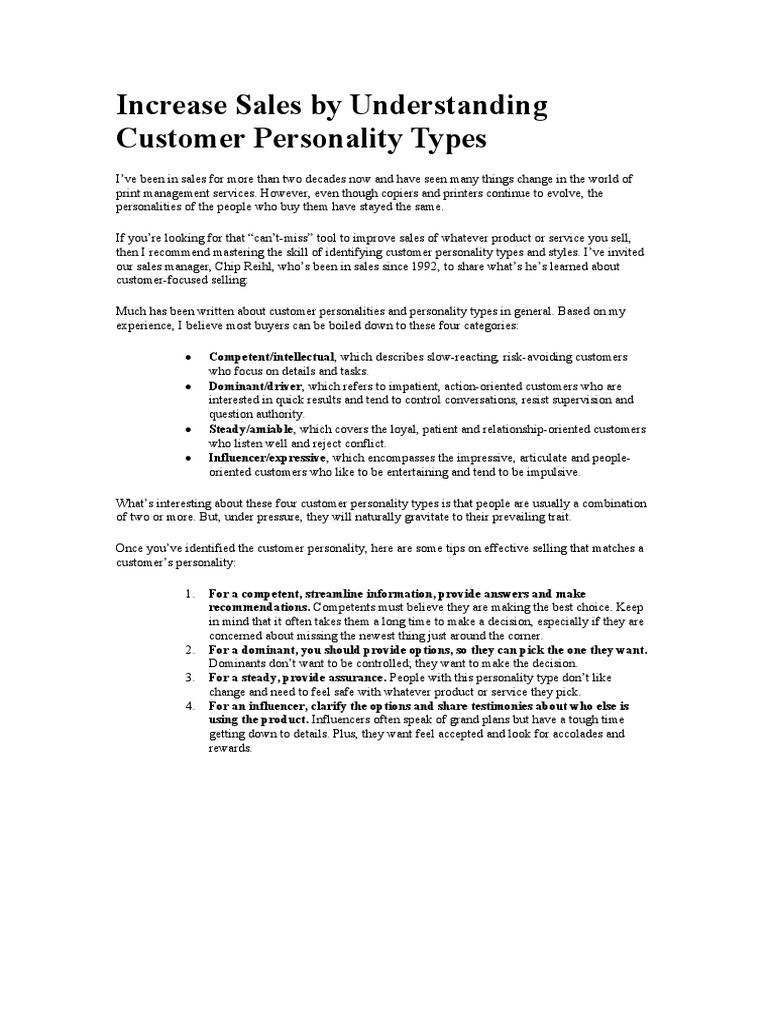 Mastering 4 Customer Personality Types | PDF | Personality Type | Human ...