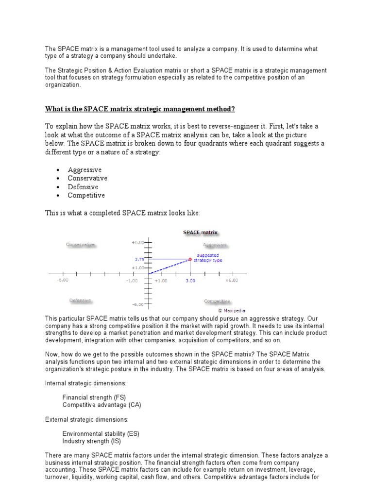 What Is The SPACE Matrix Strategic Management Method? | PDF | Strategic ...