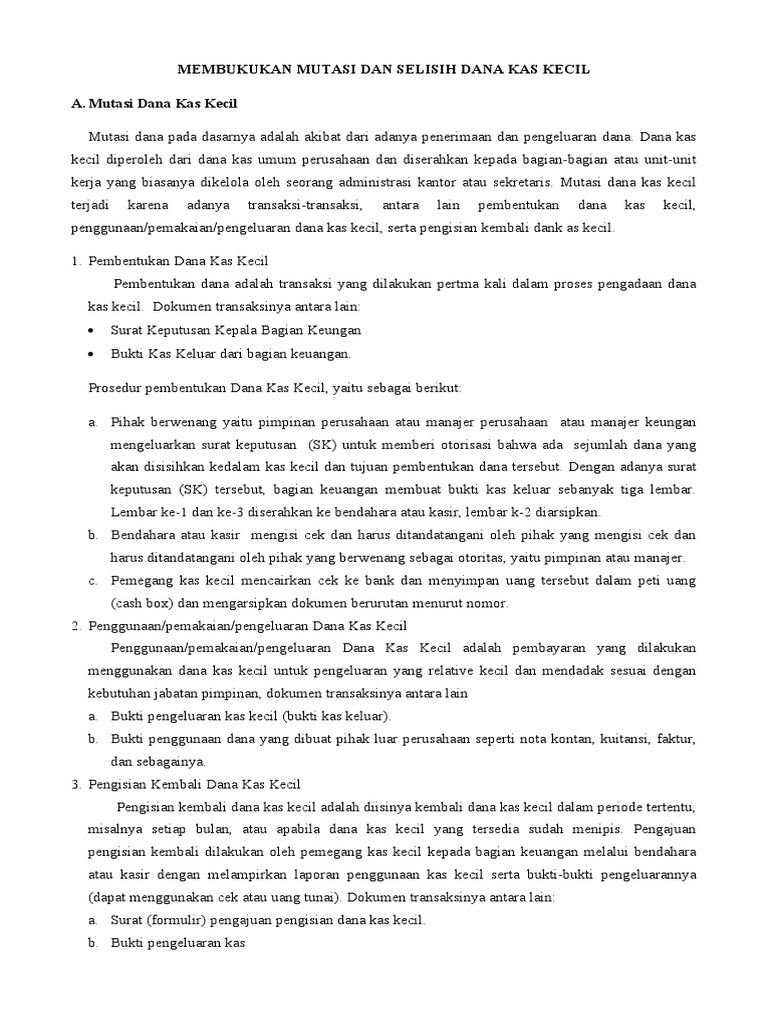 MDKK Mutasi Dana Kas Kecil | PDF