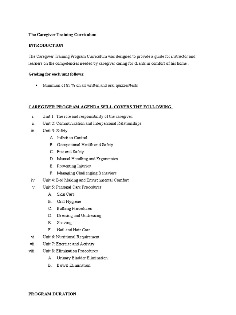 The Caregiver Training Curriculum | PDF | Urinary Incontinence | Caregiver