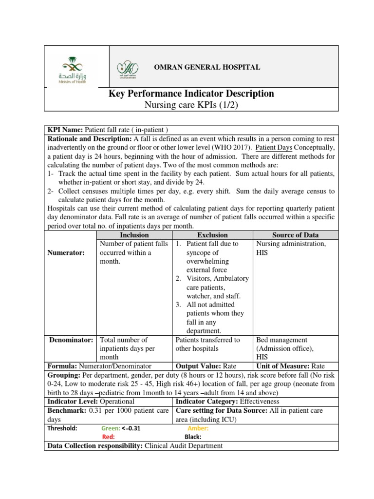 Key Performance Indicator Description: Nursing Care Kpis (1/2) | PDF ...