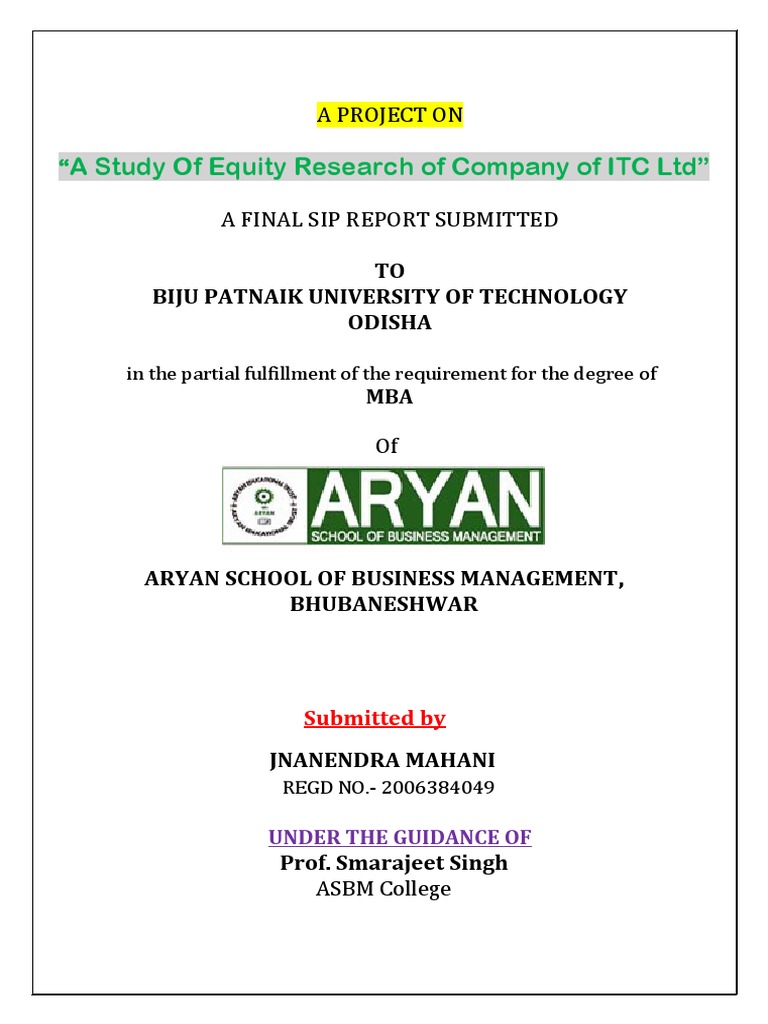 A Study of Equity Research of Company of ITC LTD" | PDF | Stocks | Dividend