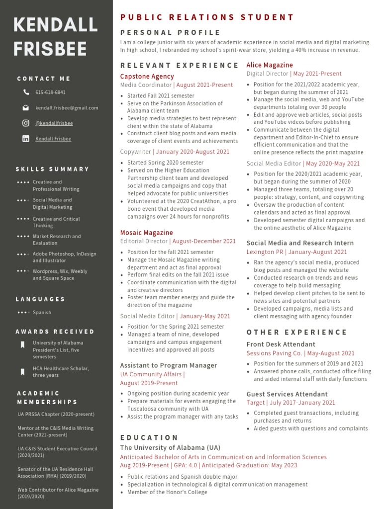 Kendall Frisbee Resume 22 1 | PDF | Popular Culture & Media Studies ...