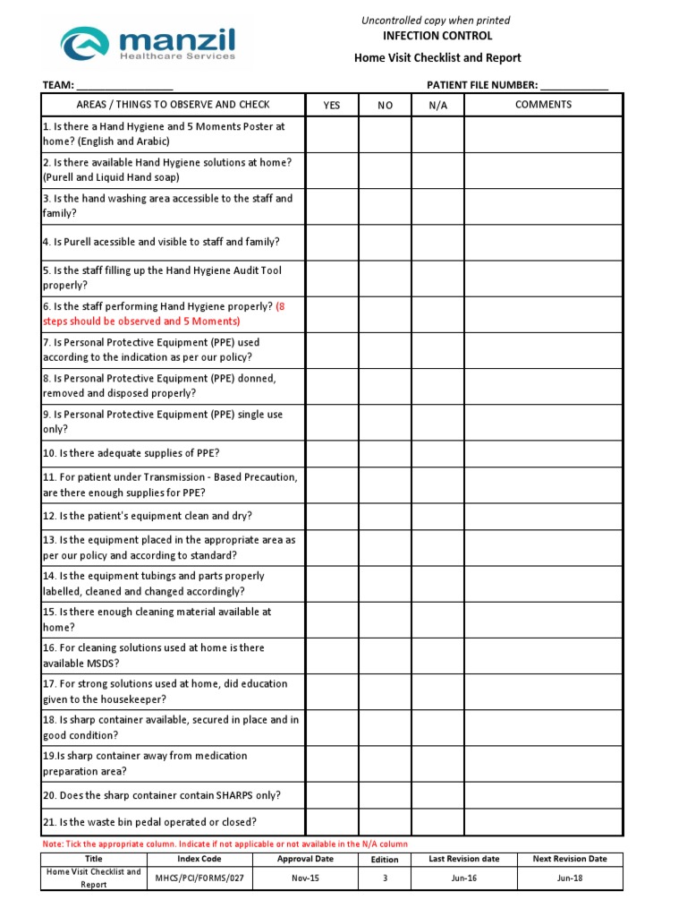 MHS CL Pci Form 027 Homevisit Checklist and Report | PDF | Hand Washing ...