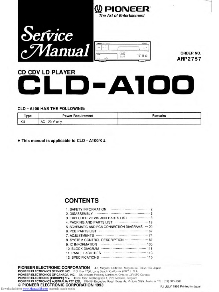 Pioneer Cld-A100 SM | PDF | Machines | Electrical Engineering