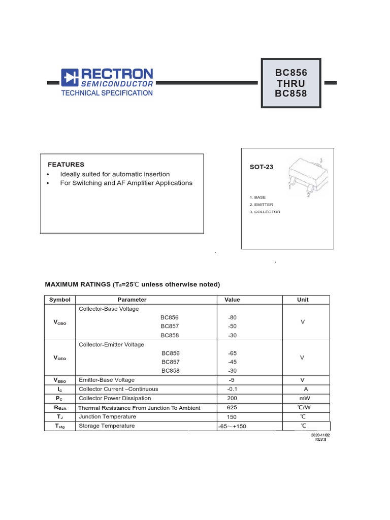 BC856 Thru BC858: Features SOT-23 | PDF | Electrical Engineering ...