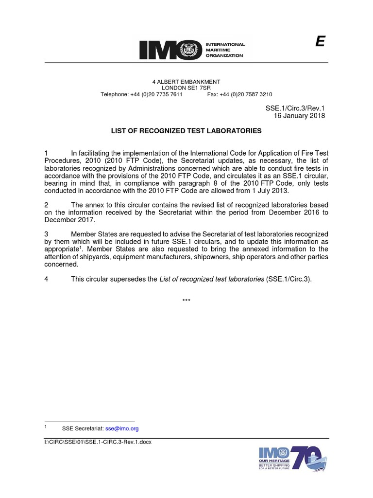 List of Imo Recognized Test Laboratories | PDF