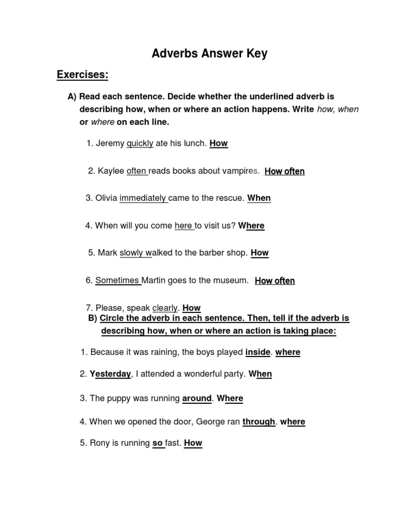 ADVERBS Answer Key | PDF | Adverb | Adjective