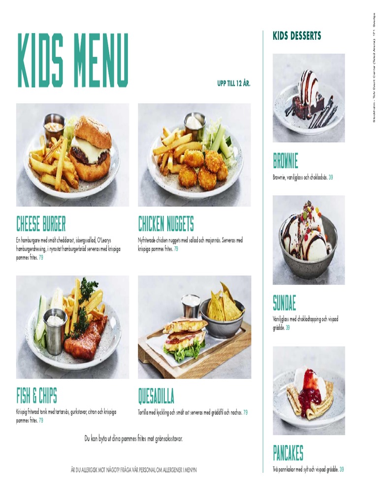 Kids menu-OLearys Tolv STHLM ZJdgh4n | PDF