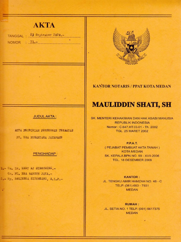 Akta Pendirian & SK MenKeh No. 71 | PDF