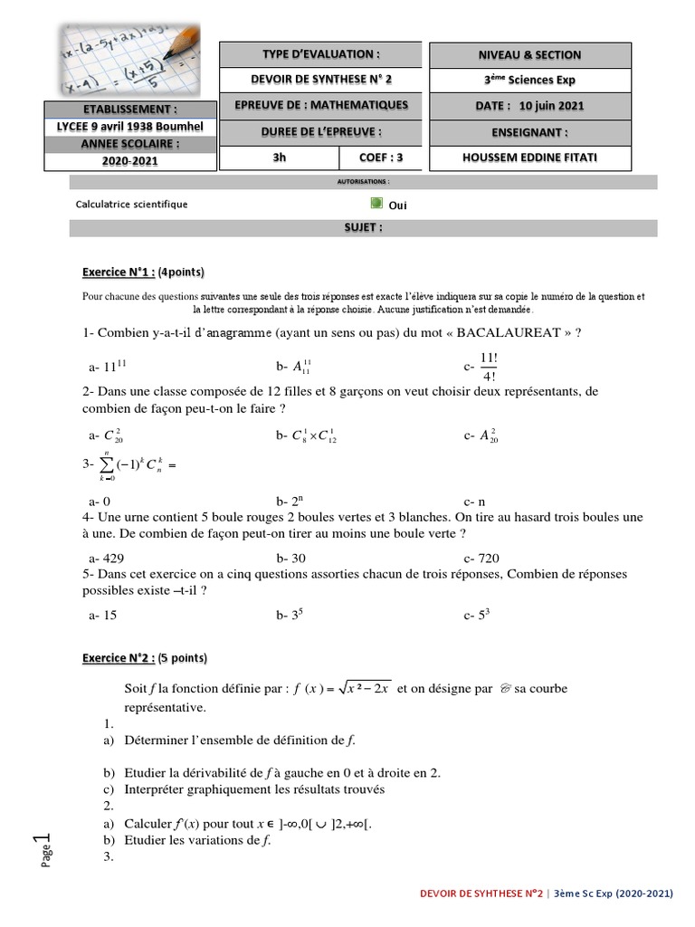 ds2 3Sc 2021 | PDF | Mathématiques