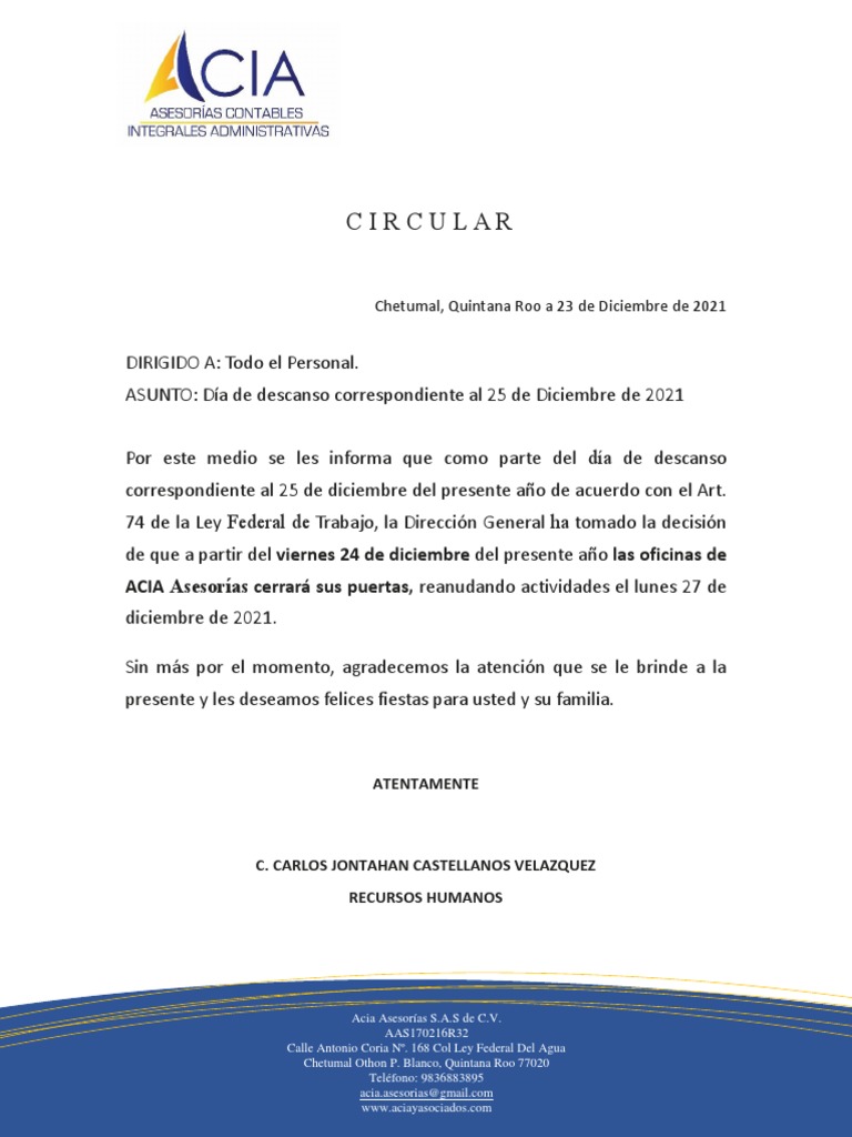 Formato de Circular Empresas | PDF